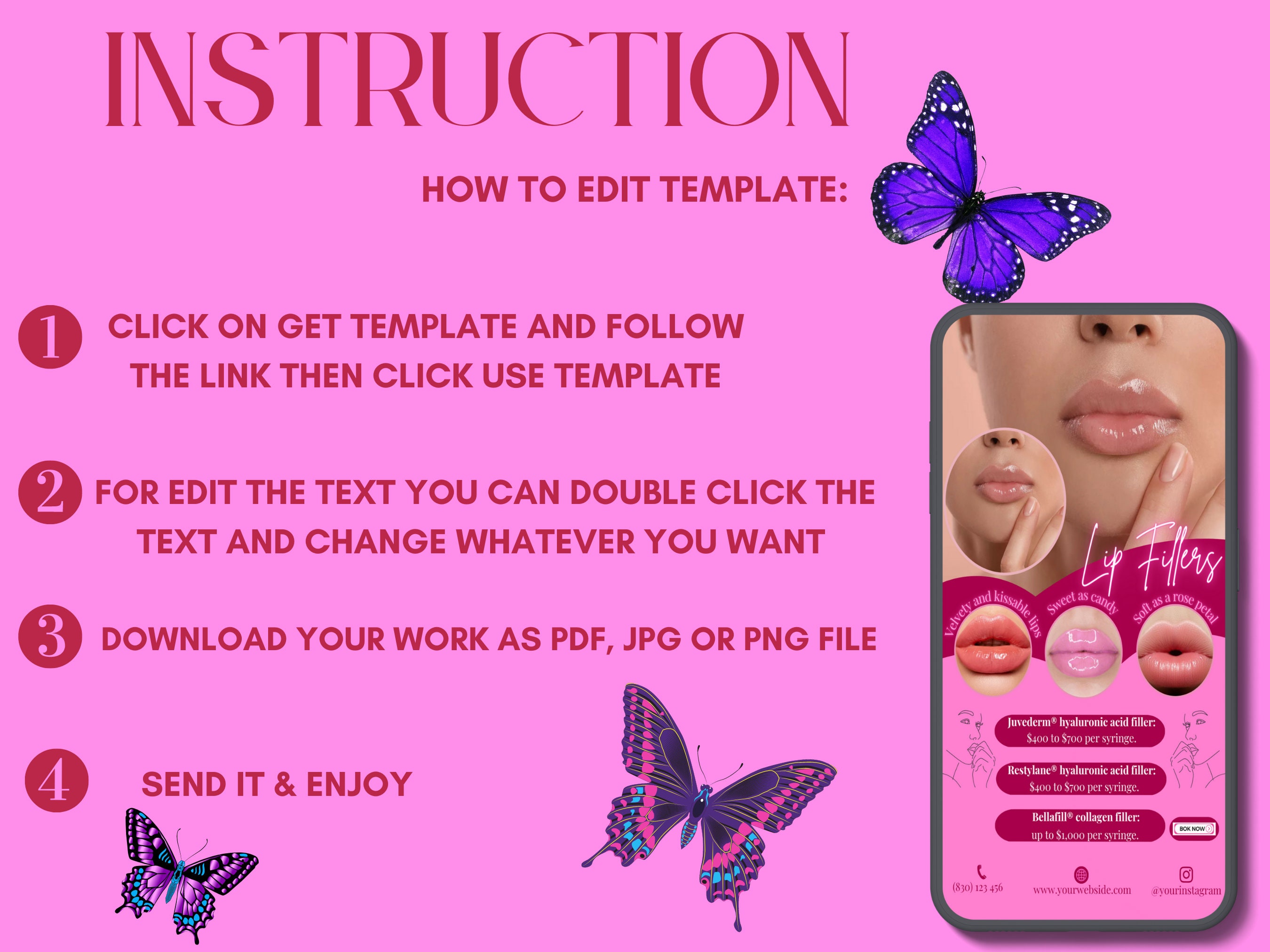 Editable Lip Fillers Flyers, Lip Injections Flyer, Appointments ...