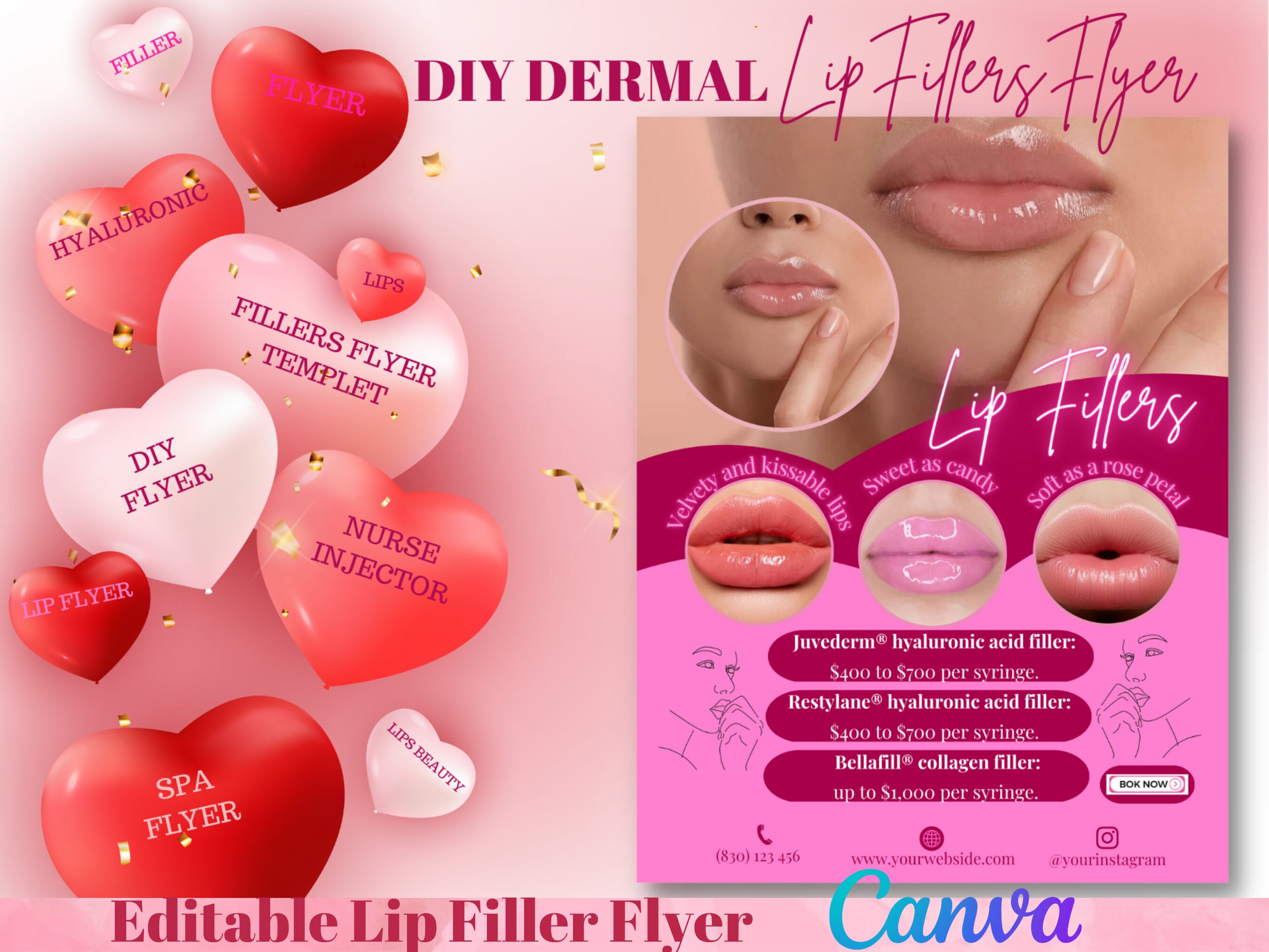 Editable Lip Fillers Flyers, Lip Injections Flyer, Appointments ...