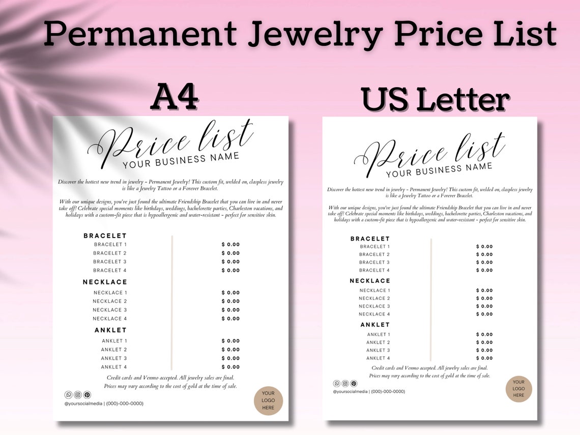 Permanent Jewelry Price List Permanent Jewelry Kit Permanent - Etsy
