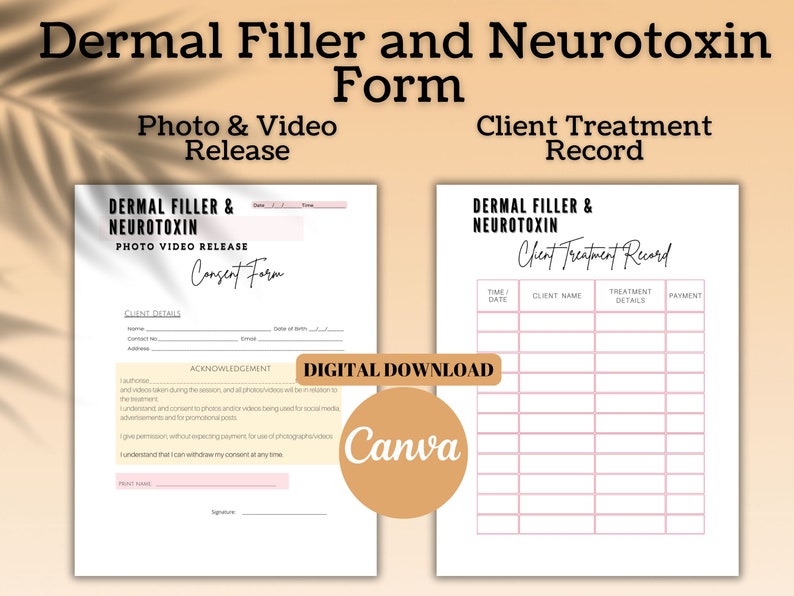 Dermal Filler Neurotoxin Form, Esthetician Treatment Record, Medspa ...