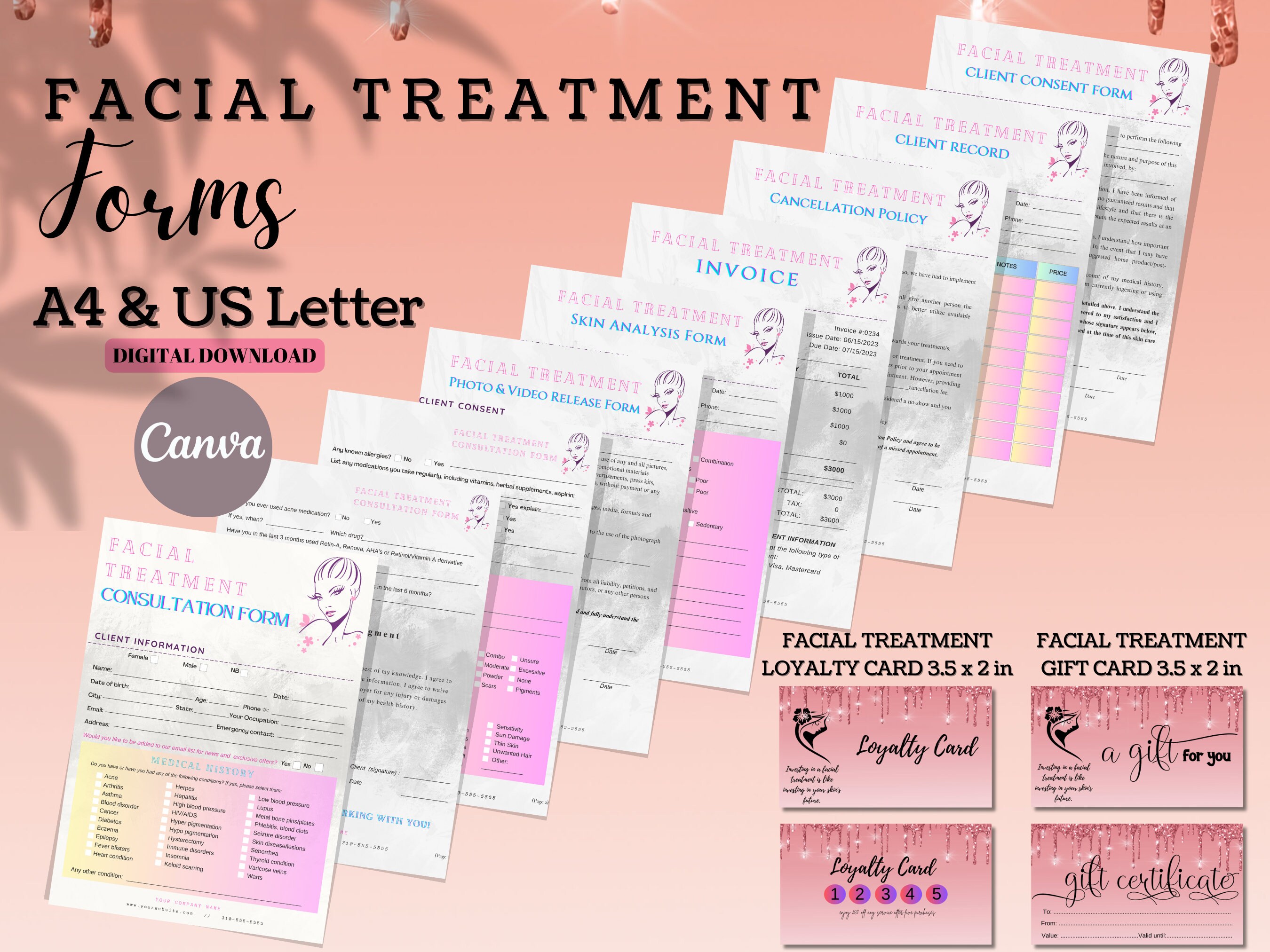 Facial Treatment Forms Bundle Printable Skincare Consent Forms ...