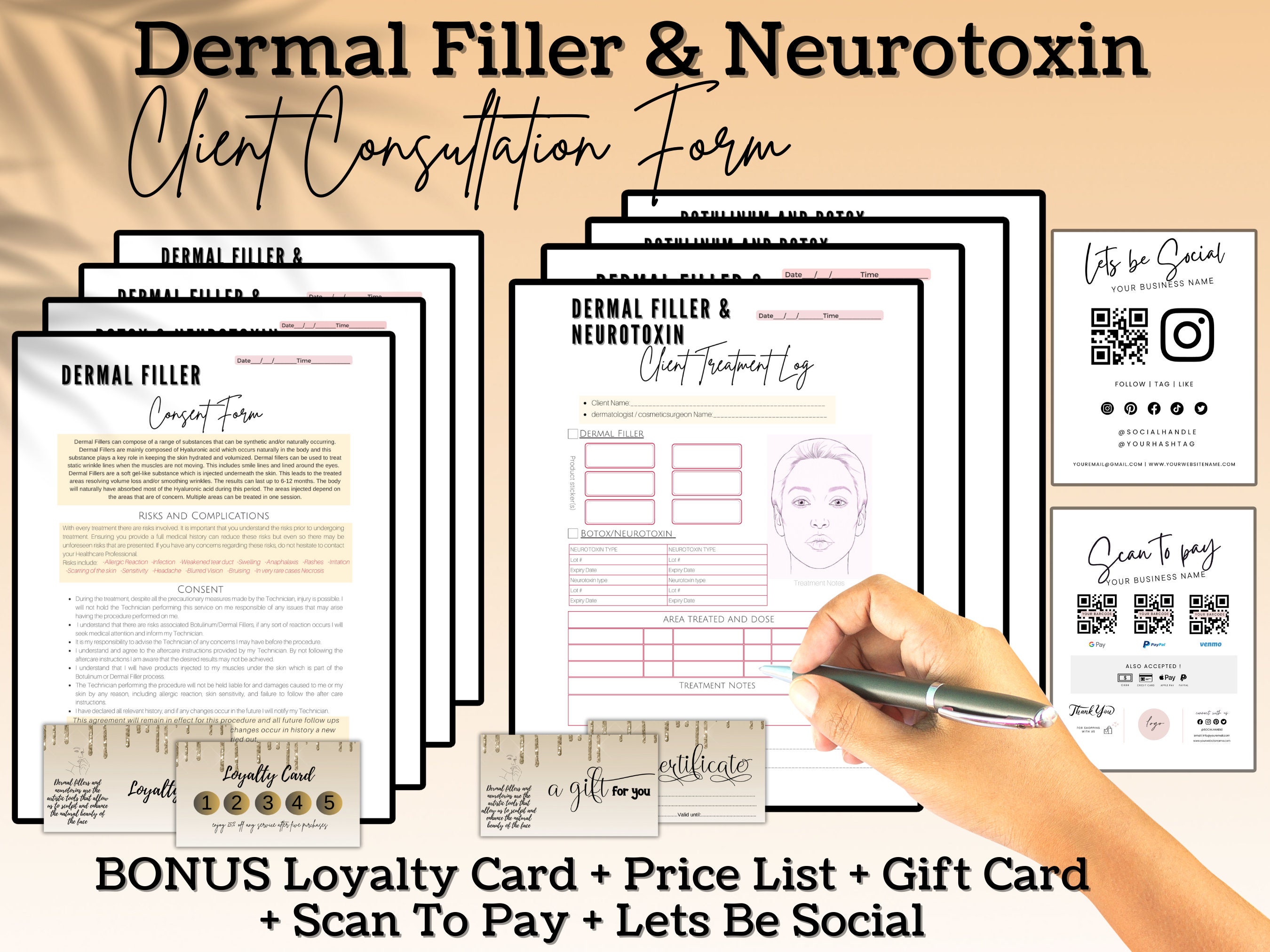 Dermal Filler Neurotoxin Form, Esthetician Treatment Record, Medspa ...