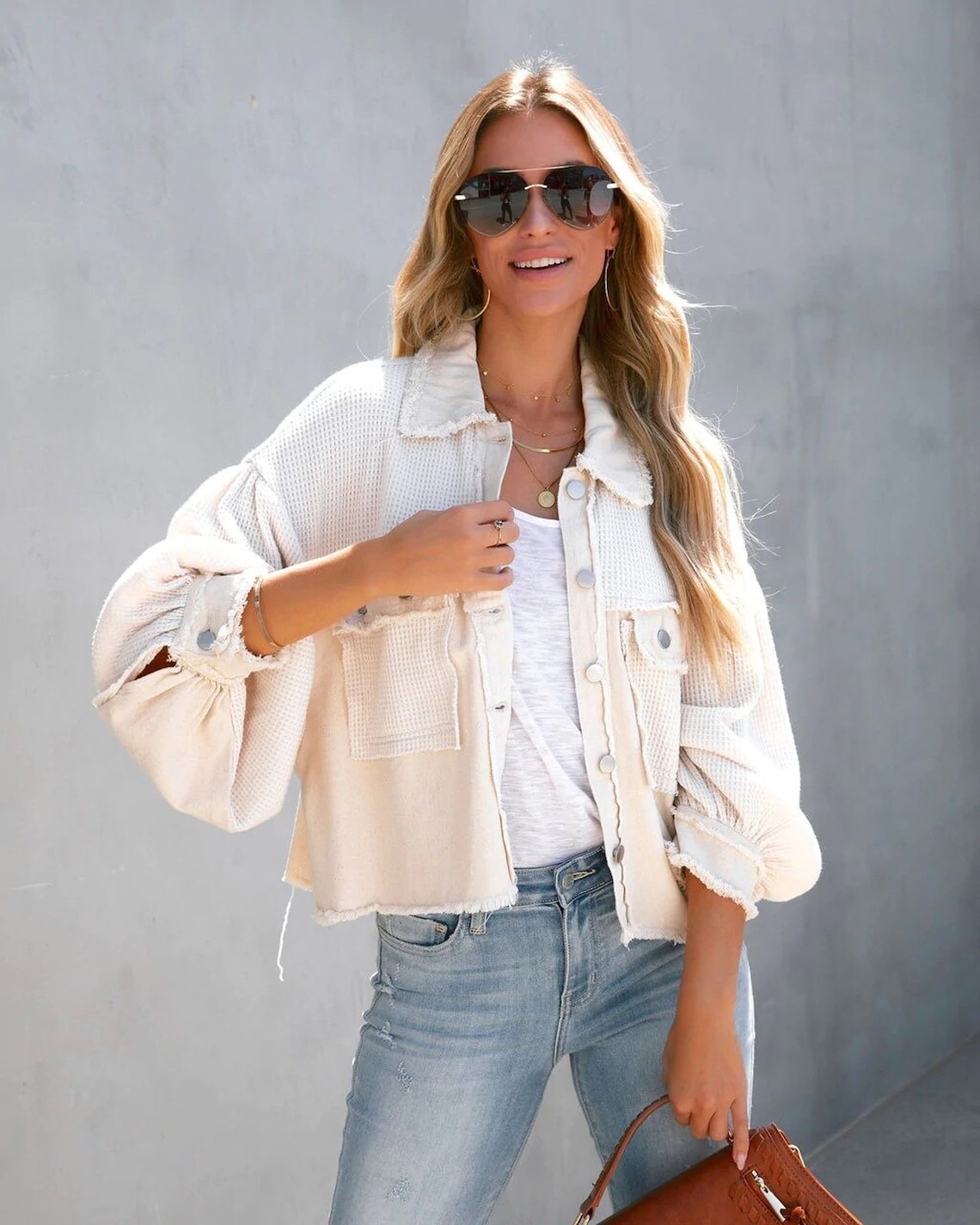 Vintage Women's Patchwork Waffle Shacket Jacket Button - Etsy