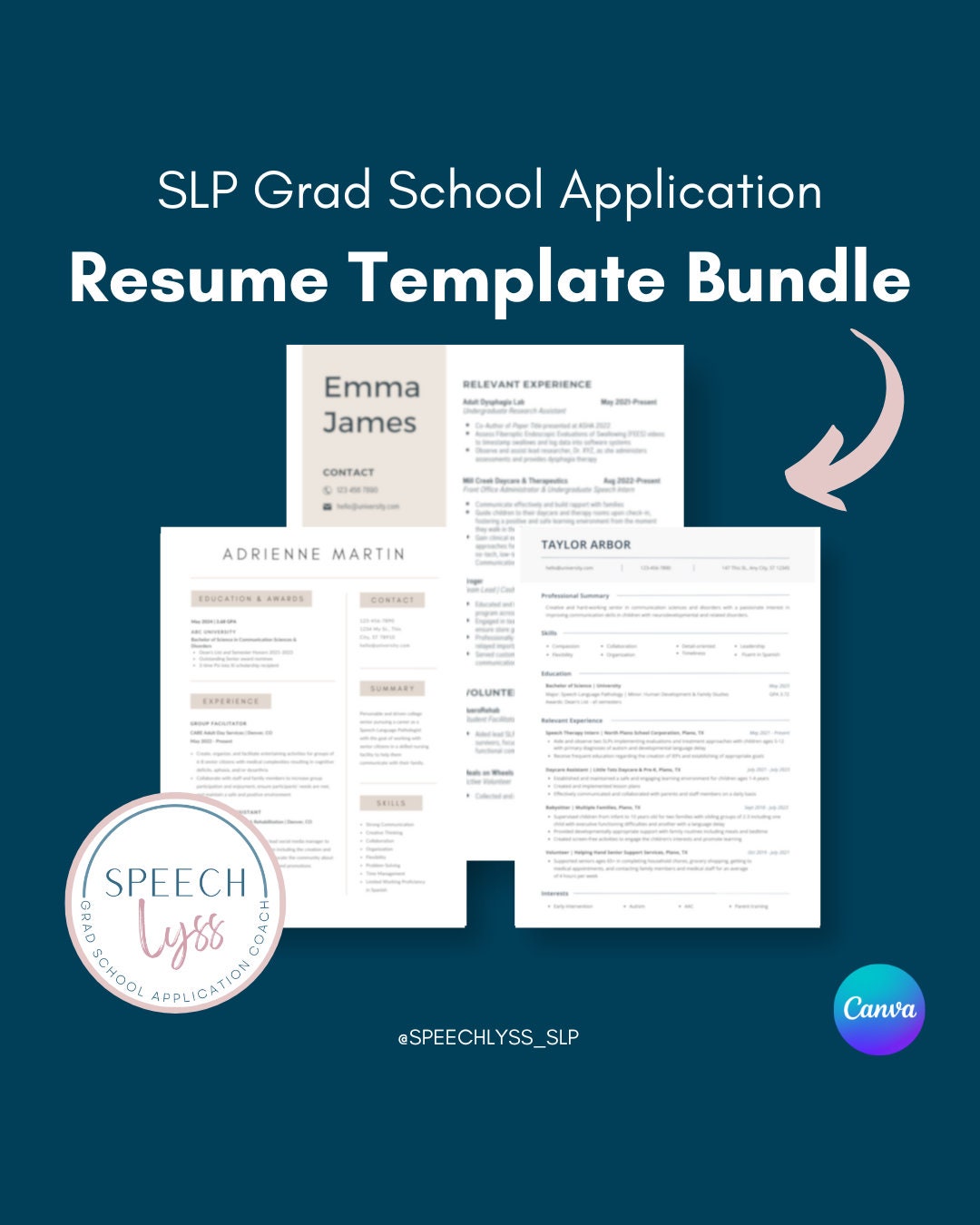 3 Resume Templates for SLP Grad School Applications - Canva Resume ...