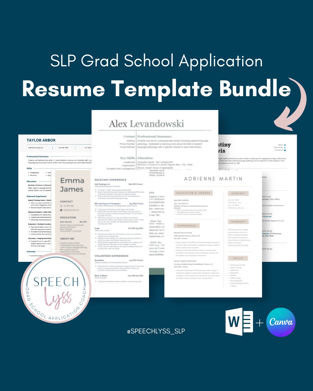 6 Resume Template Bundle for SLP Grad School Applications With Examples ...
