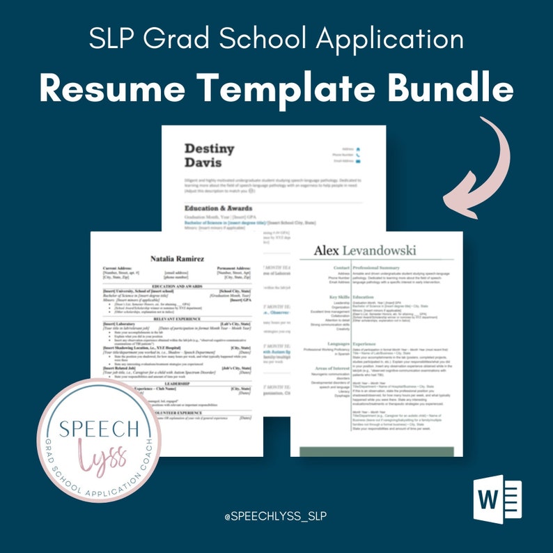 3 Resume Templates for SLP Grad School Applications Microsoft Word ...