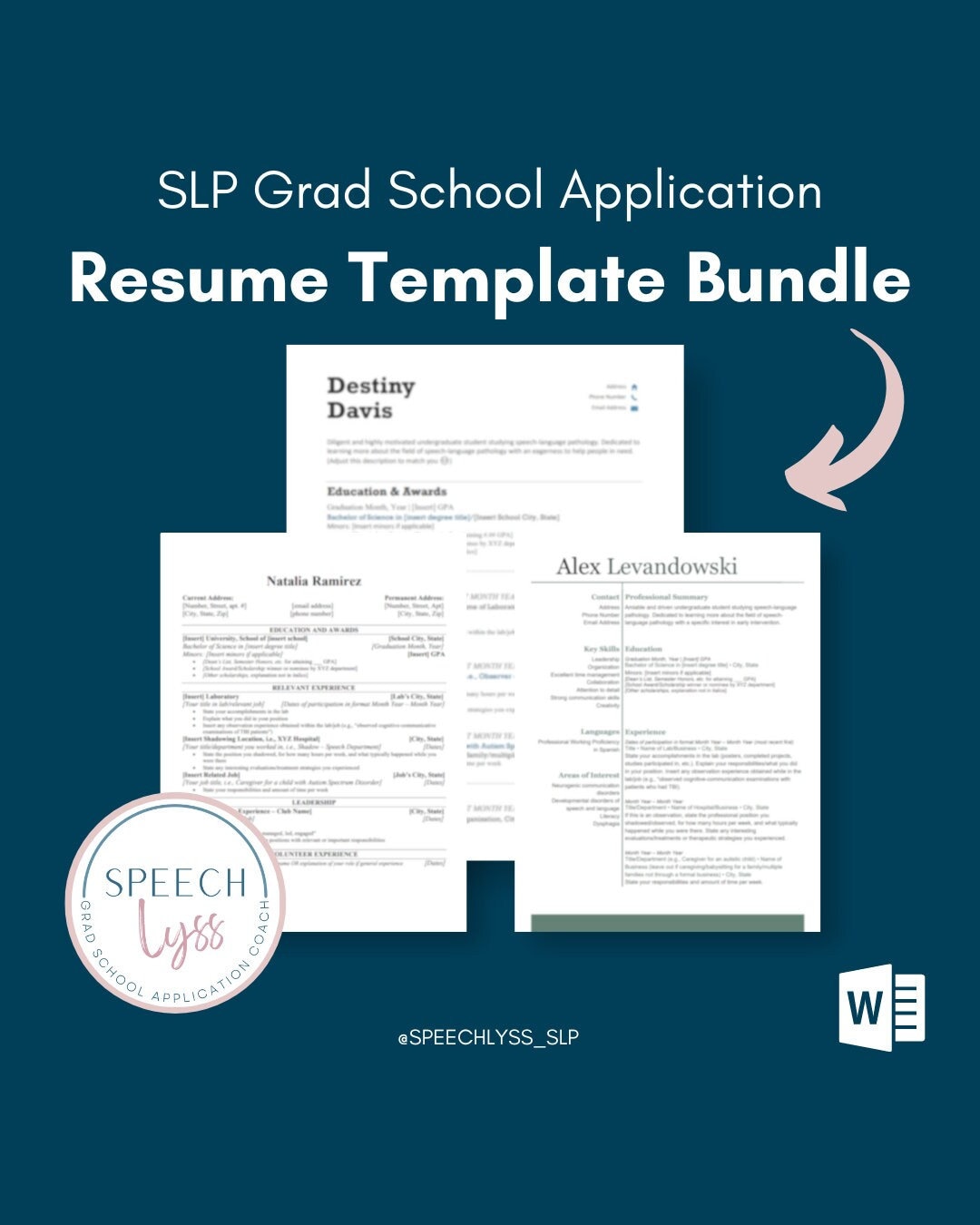 3 Resume Templates for SLP Grad School Applications - Microsoft Word ...