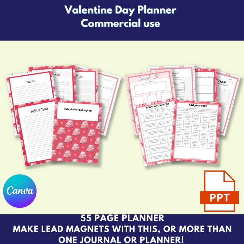 Commercial Use Canva Valentine Planner Journal Template Kit, Editable ...
