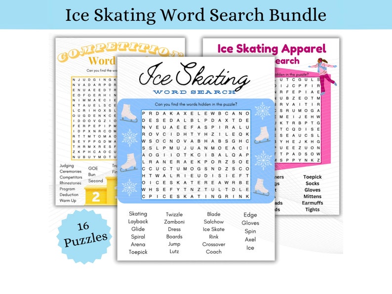 Ice Skating Word Search Bundle | Word Search | Ice Skating Word Search ...
