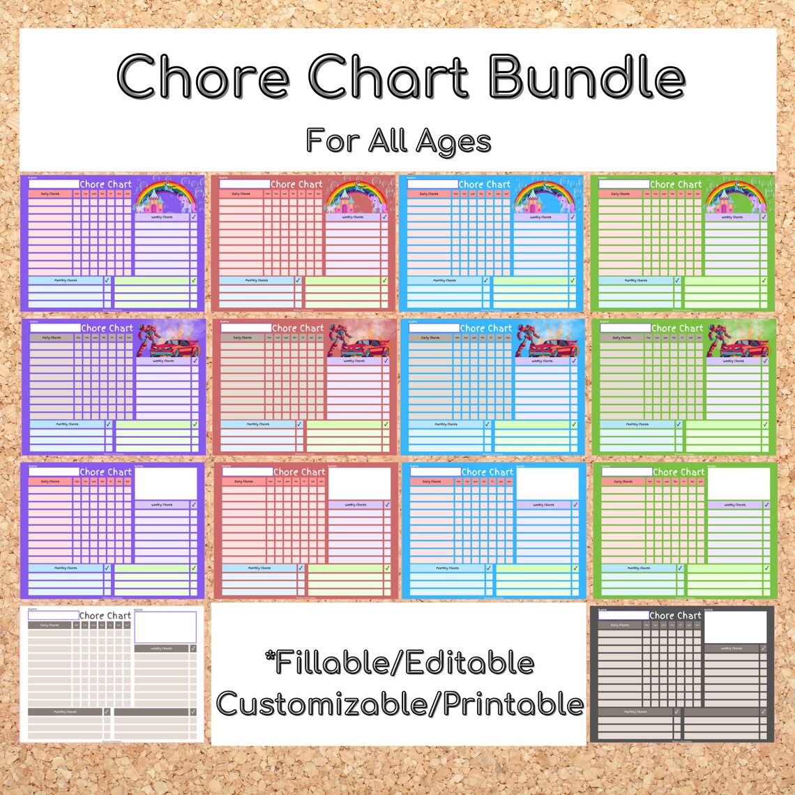 Chore Chart Bundle Editable Printable Customizable All - Etsy