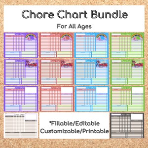 Chore Chart Bundle, Editable, Printable, Customizable, All Ages ...