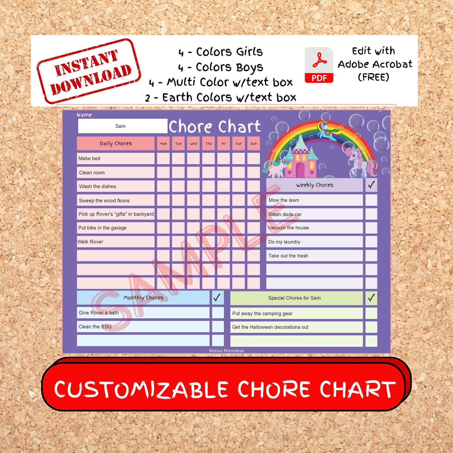 Chore Chart Bundle Editable Printable Customizable All - Etsy