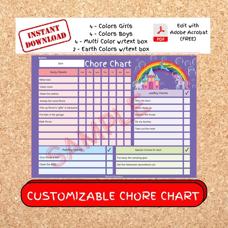 Chore Chart Bundle Editable Printable Customizable All - Etsy