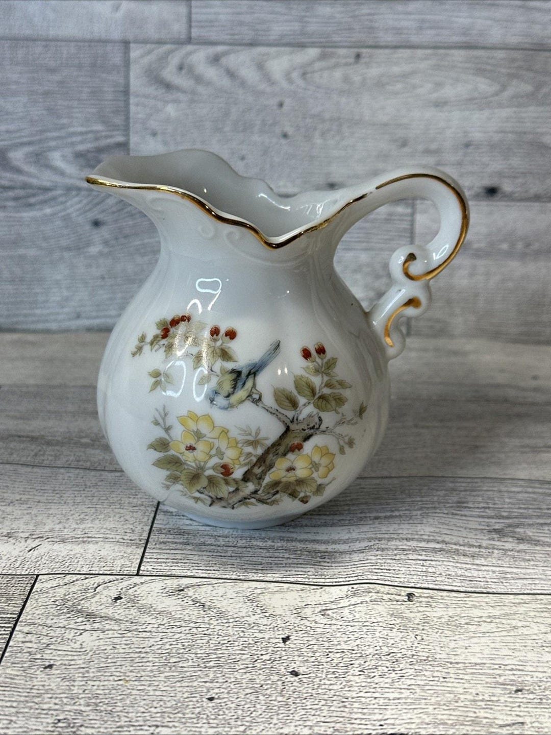 Vintage Porcelain Blue Birds & Floral Gold Trim Creamer Pitcher Vase - Etsy