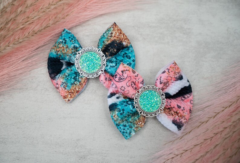 Turquoise, Pink, Southern Bow, Cow Print, Bandana, Little Girl Bows ...