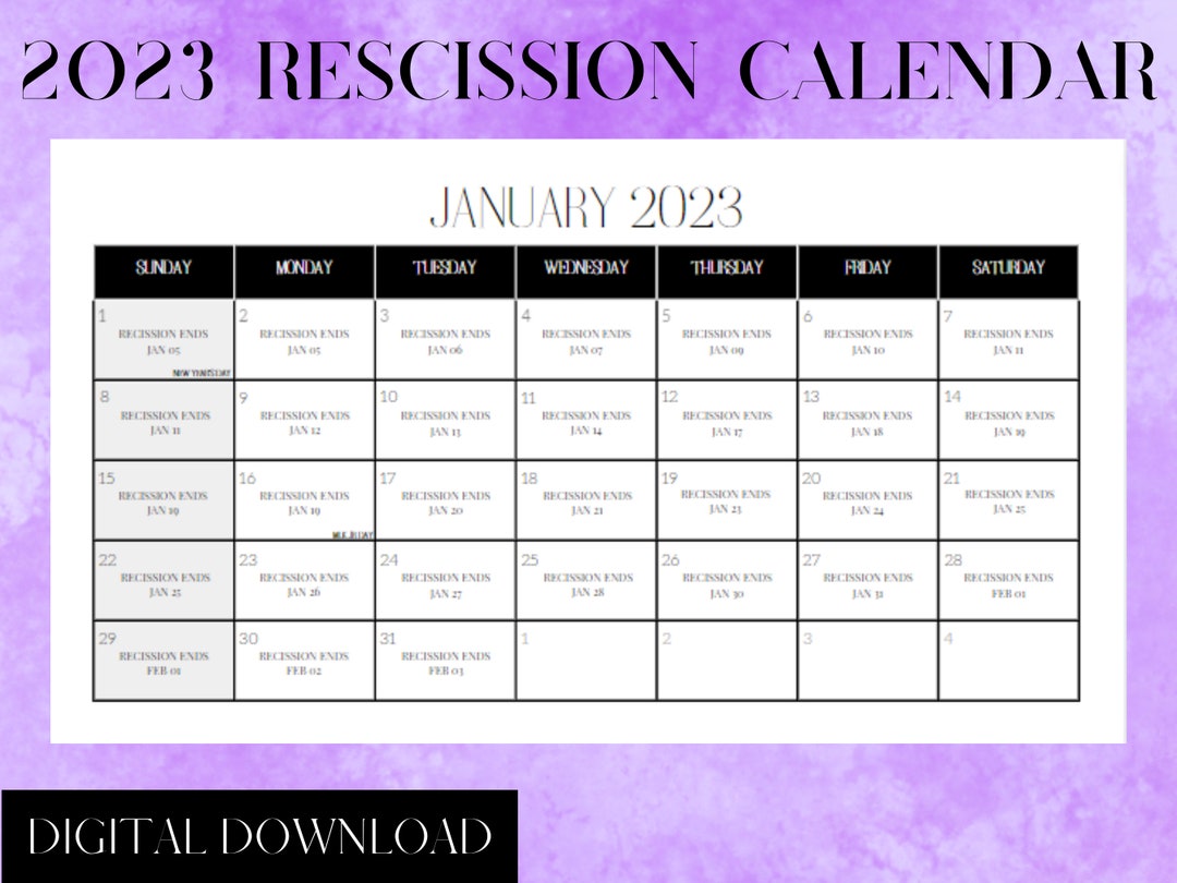 2023 PRINTABLE Rescission Calendar BLACK Digital Download 2023calendar ...