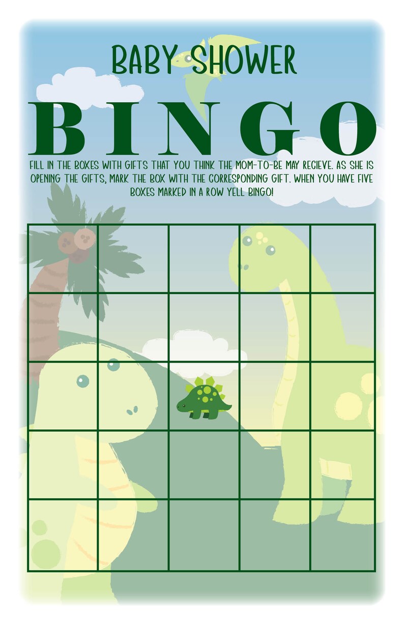 Green Dino - Baby Shower Game Bundle - Wishes and Hopes - BINGO - He ...