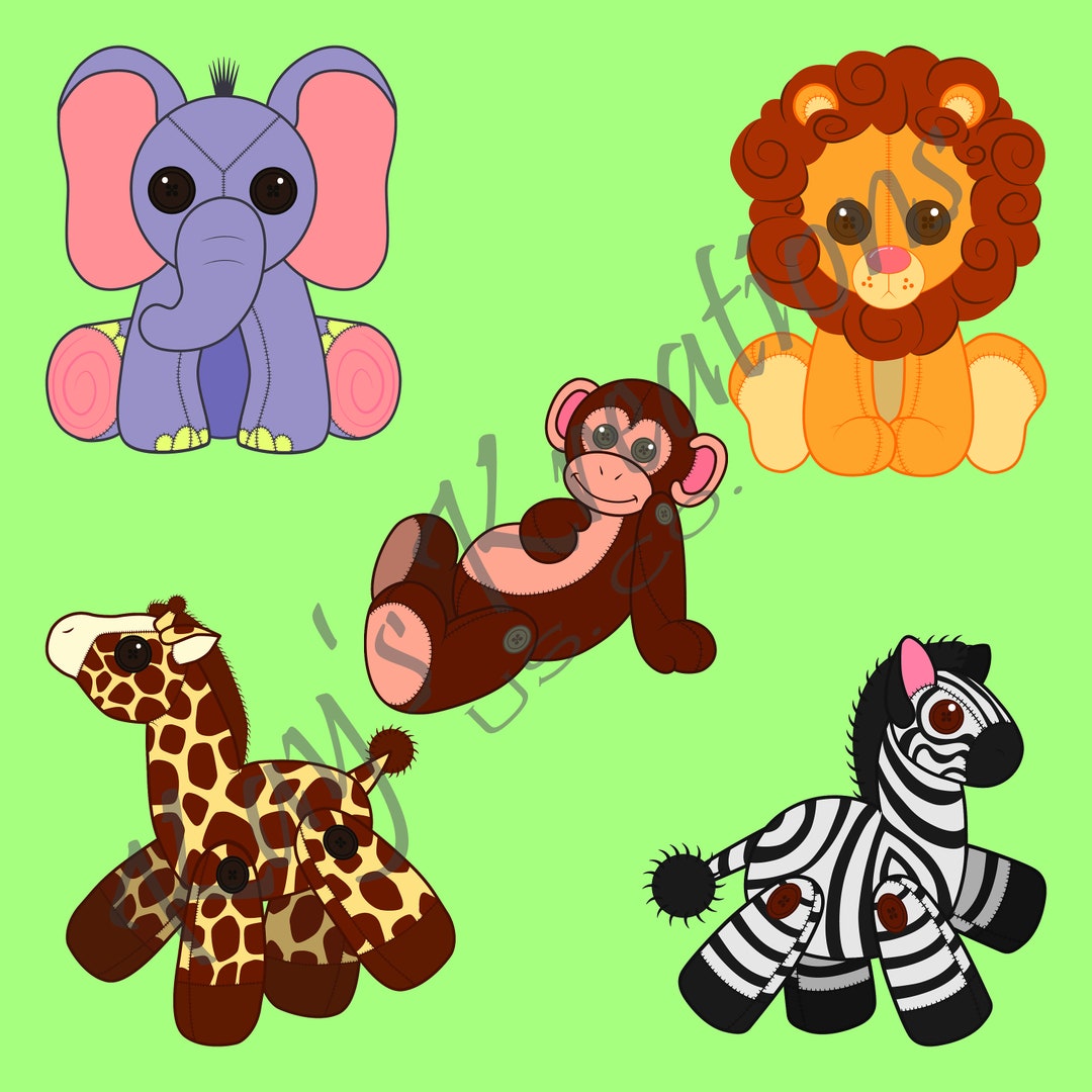 Zoo Plushie Bundle - Zebra - Monkey - Elephant - Lion - Giraffe ...