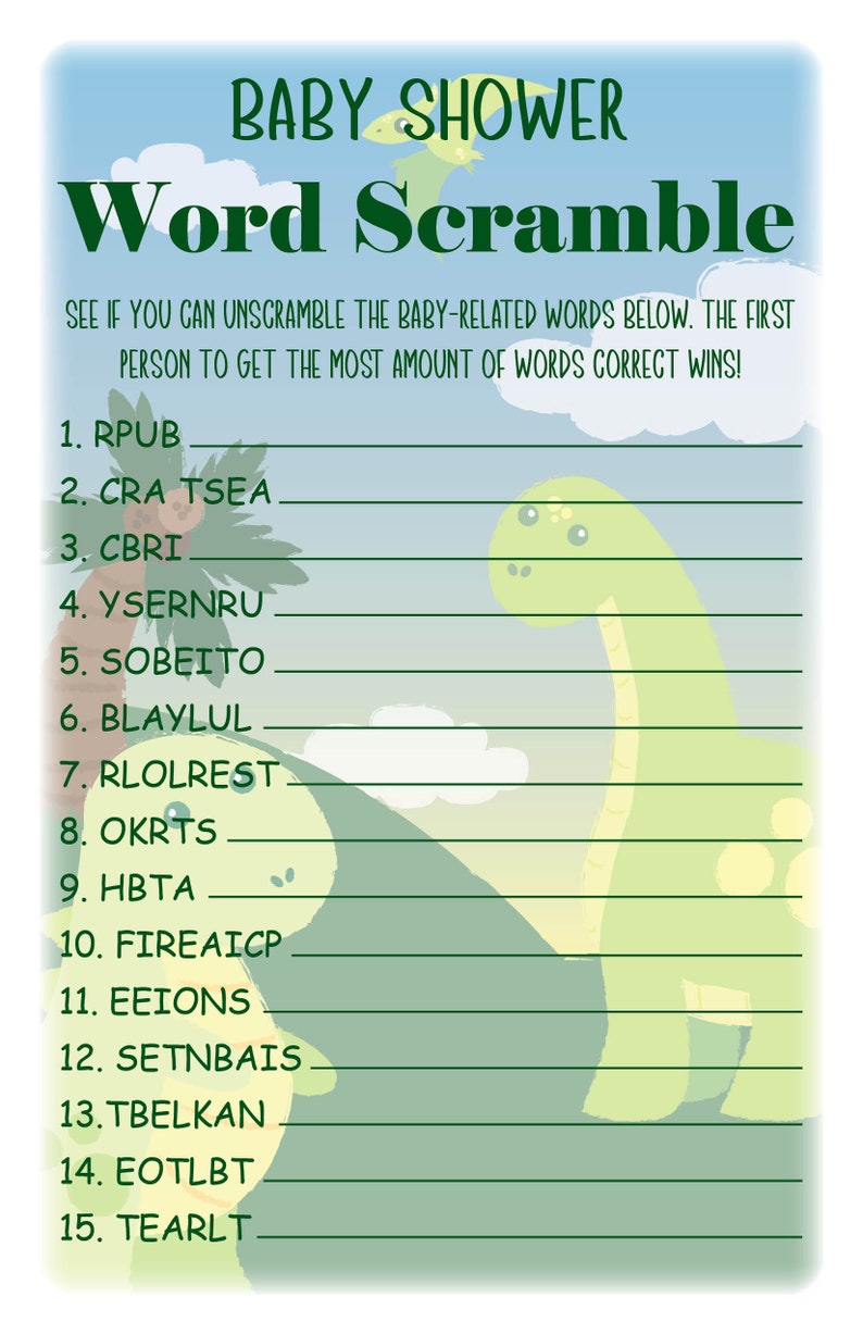 Green Dino - Baby Shower Game Bundle - Wishes and Hopes - BINGO - He ...