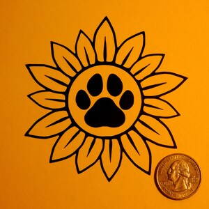 Pawprint Sunflower Black Vinyl - Sticker - Decal - Tumbler - Mug - Car ...
