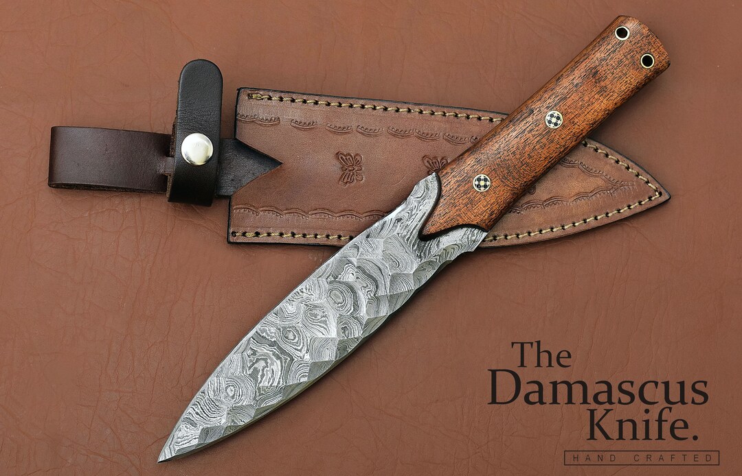 Custom Made DAMASCUS KNIFE With Rain Drop Pattern Fixed With Walnut ...