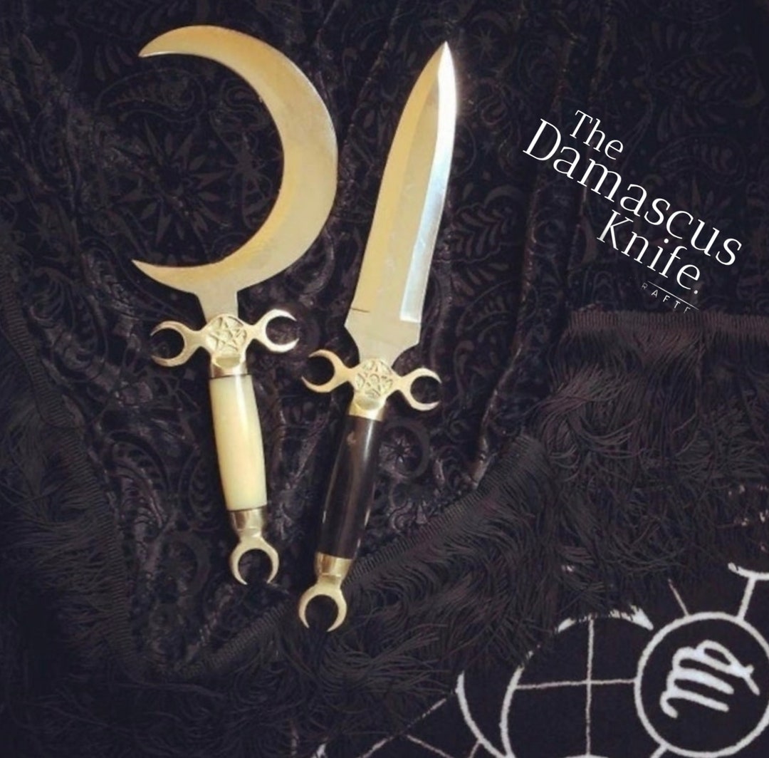 HANDMADE CRESCENT MOON Dagger Ritual Athame Boline Straight - Etsy