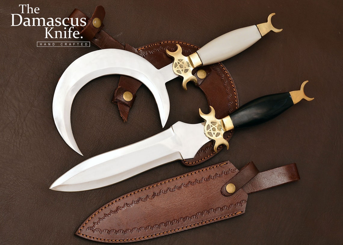 HANDMADE CRESCENT MOON Dagger Ritual Athame Boline Straight Blade ...