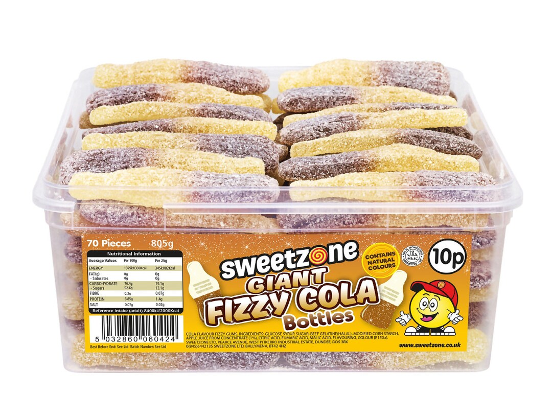 Halal Sweets Fizzy Cola Giant Bottles, Watermelon Rings 800g Tubs HMC ...