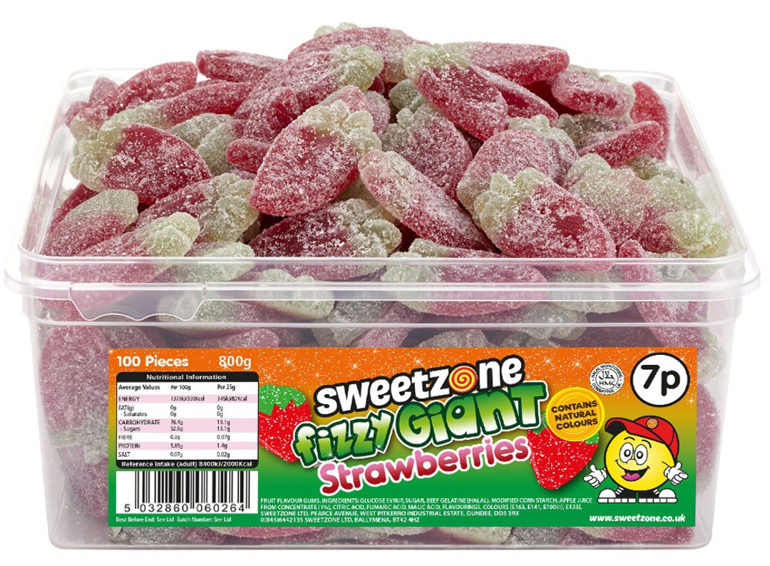 Halal Sweets Fizzy Giant Strawberries, Watermelon Rings 800g Tubs HMC ...