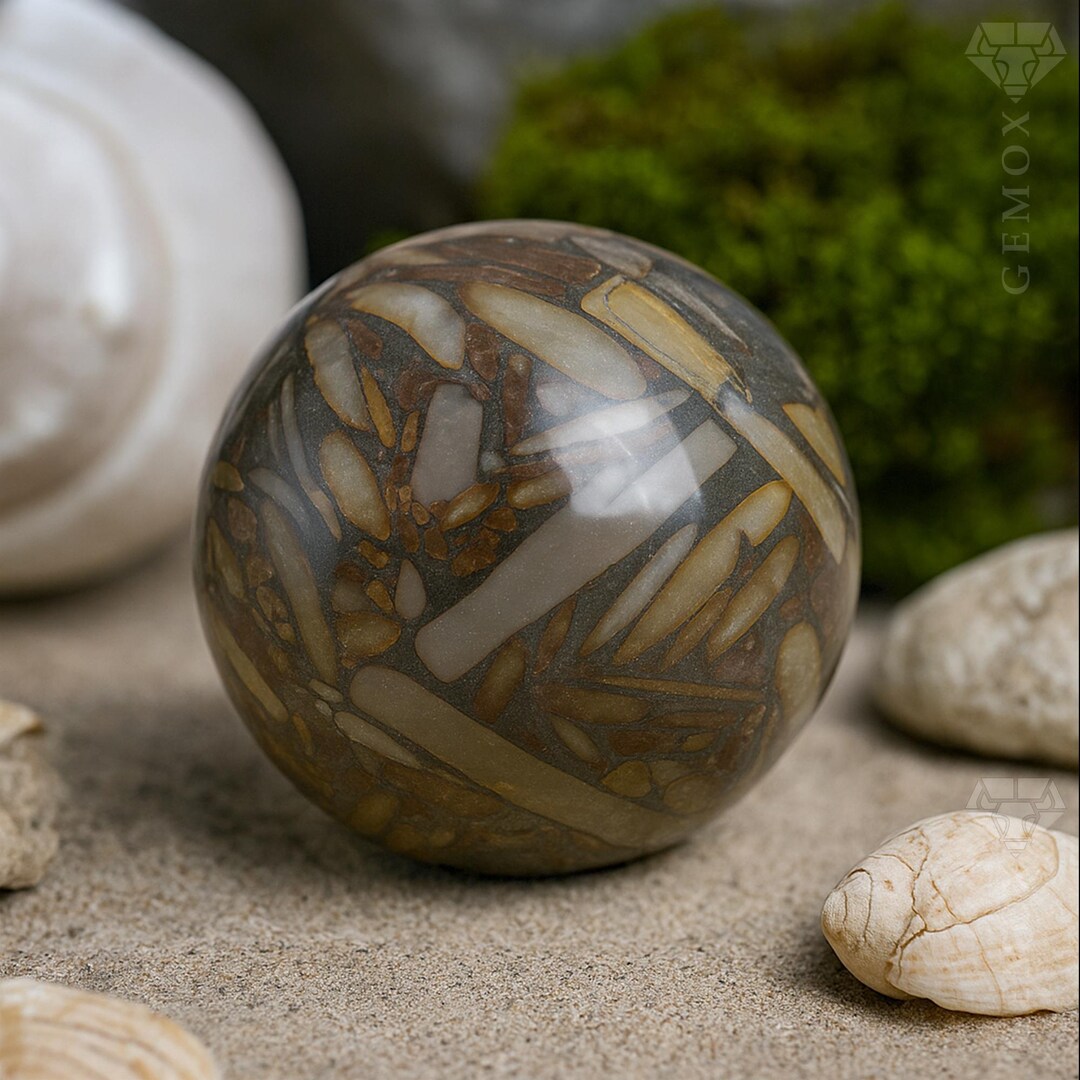 Jasper Sphere 162g. Natural Bamboo Leaf Crystal Sphere Polished Stone ...