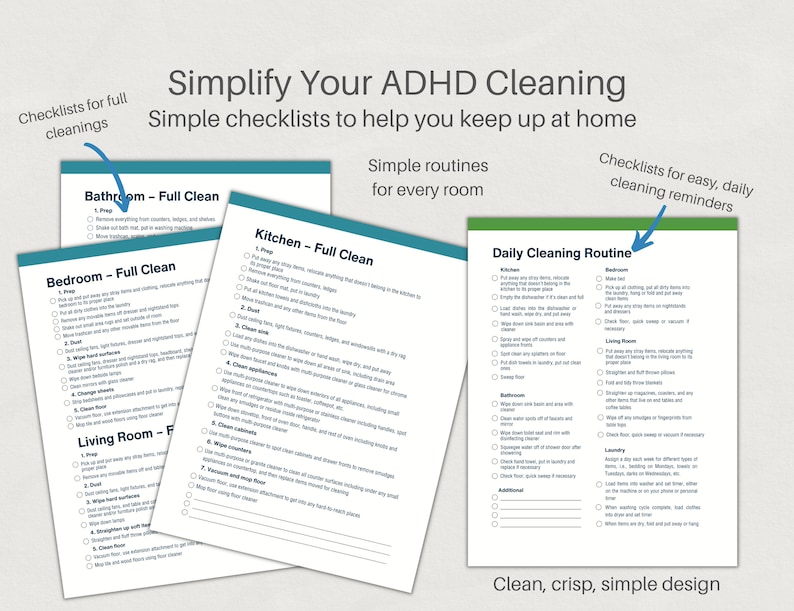 ADHD Cleaning Checklists Bundle, Cleaning Schedule, Cleaning Planner ...