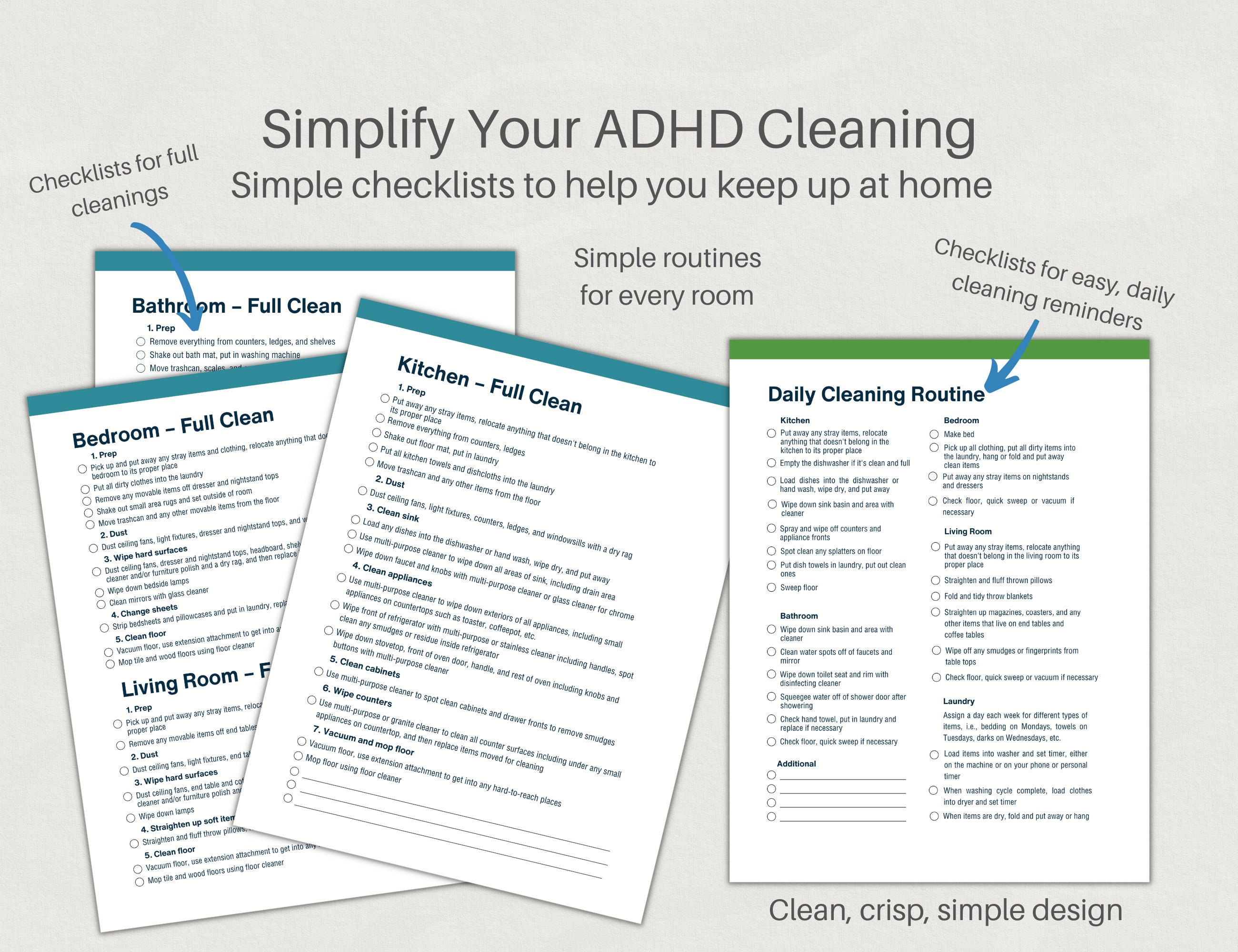 ADHD Cleaning Checklists Bundle, Cleaning Schedule, Cleaning Planner ...