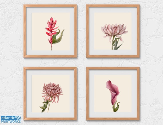 Printable Flower Wall Art Set of 4 Floral Prints Living - Etsy