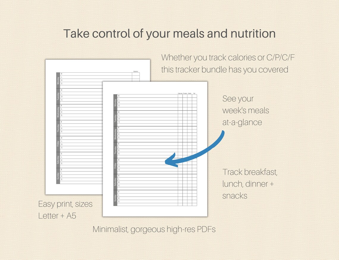 Printable Weekly Meal Planner Food Diary Calorie Fat Carbs Protein ...
