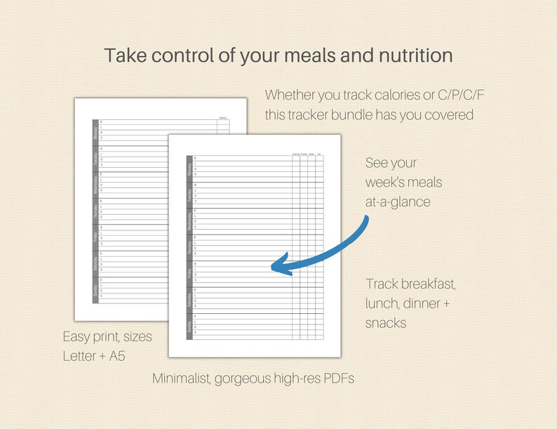 Printable Weekly Meal Planner Food Diary Calorie Fat Carbs Protein ...