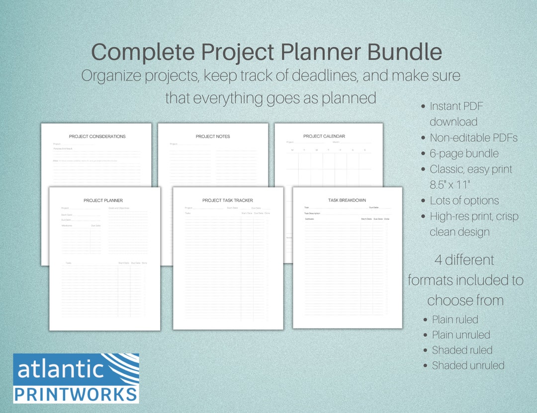 Project Management Planner 6-page Bundle Kit Printable Template Tracker ...