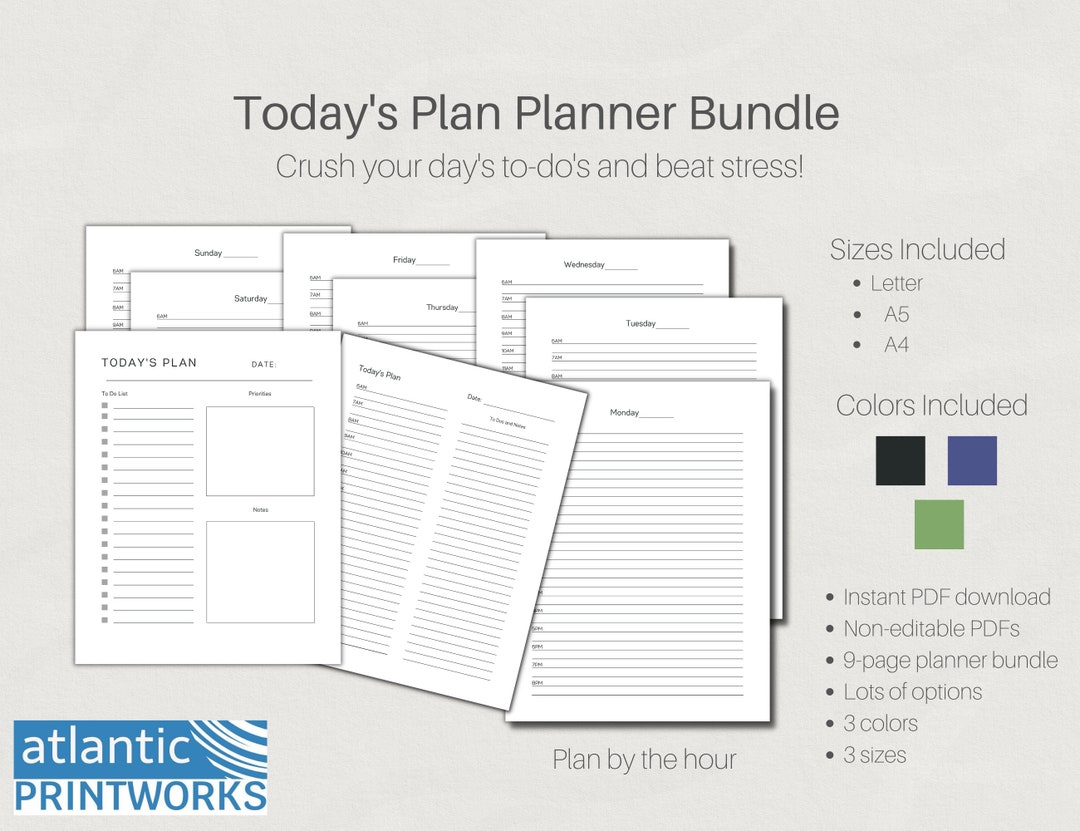 Today’s Plan Printable Daily Hourly Planner Bundle Inserts to Do List ...