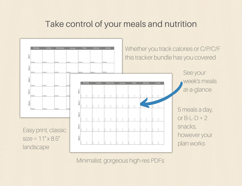 Printable Weekly Meal Planner Food Diary Calorie Fat Carbs Protein ...