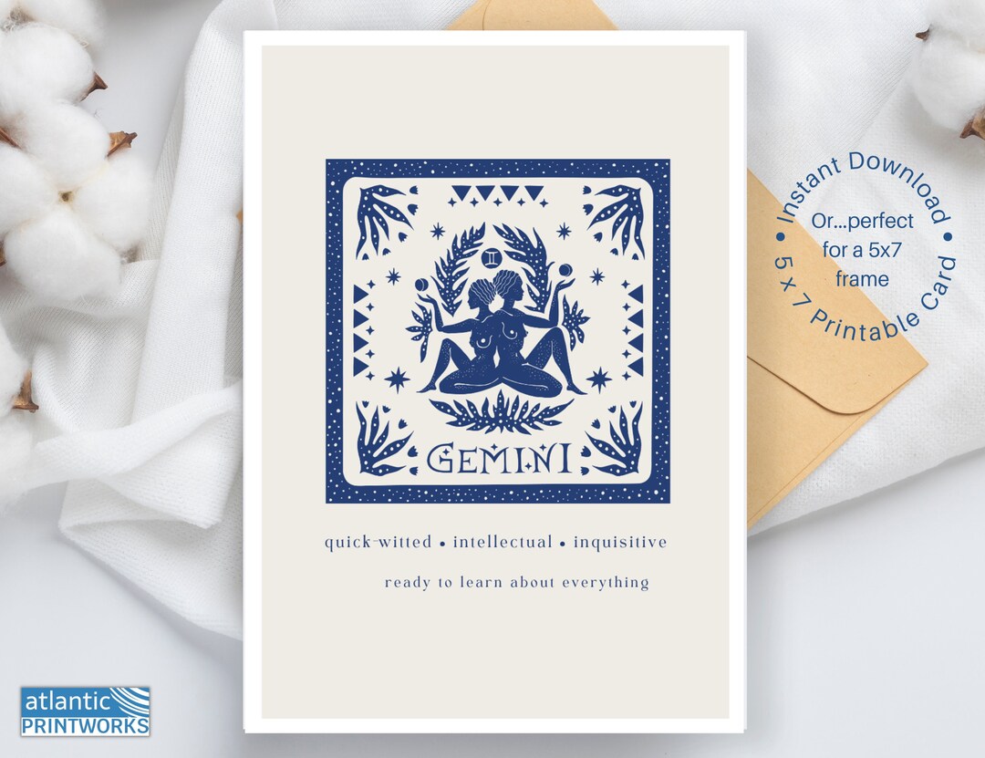 Gemini Greeting Card, Zodiac Birthday Card, Astrology Birthday Card ...