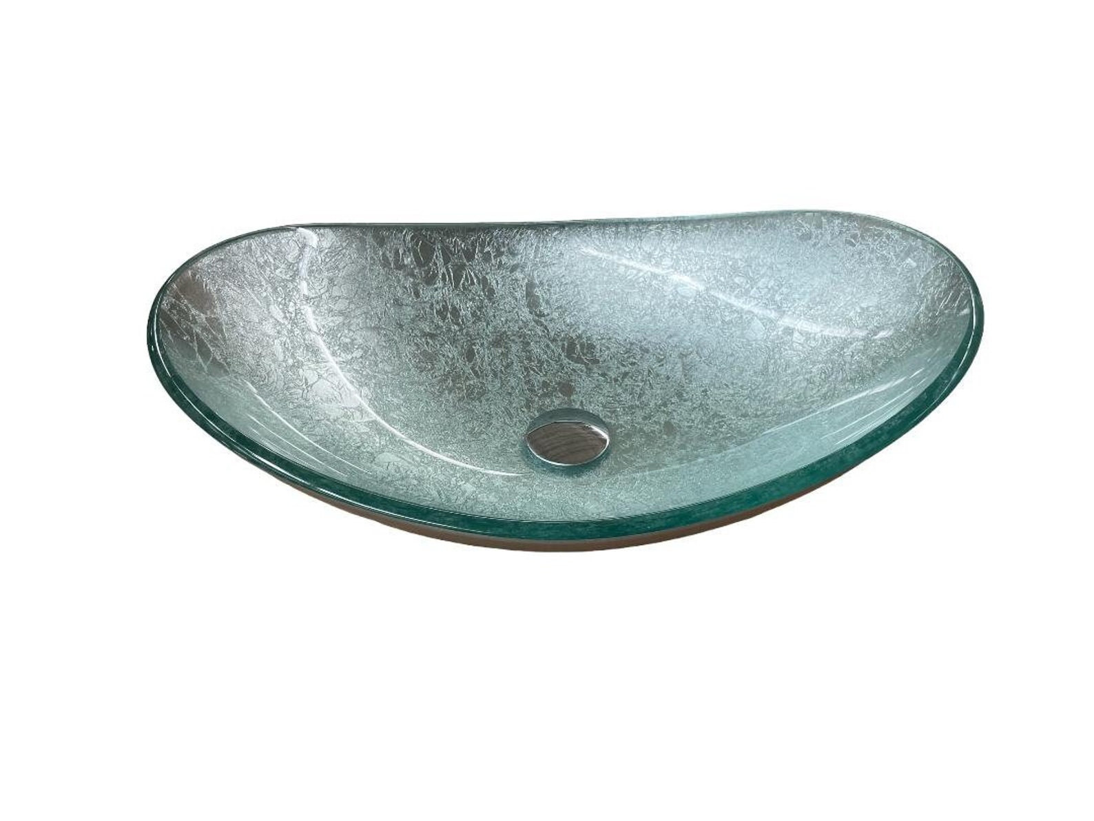 Silver Gray Tempered Glass Vessel Sink: Oval Boat Basin Set - Etsy