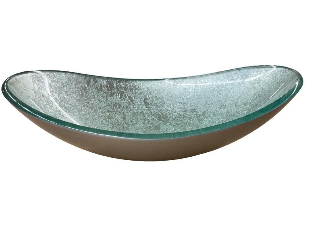 Silver Gray Tempered Glass Vessel Sink: Oval Boat Basin Set - Etsy