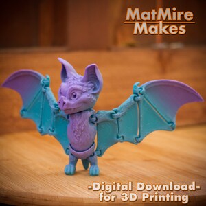 Bat .STL Digital File for 3d Printing, Print-in-place Body, Snap-fit ...