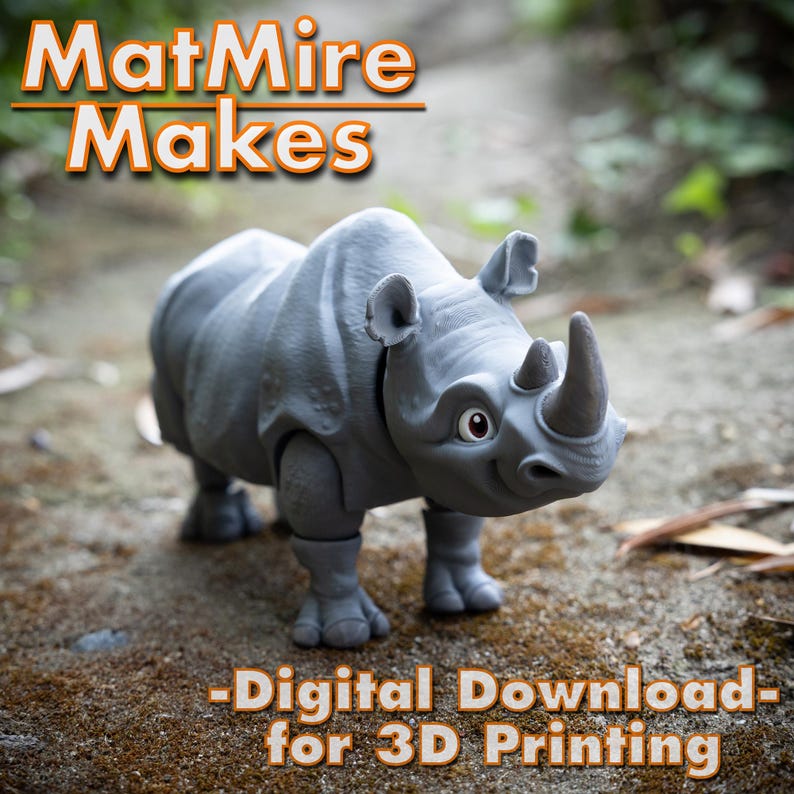 Rhinoceros: Digital .STL File for 3d Printing , Articulated Rhino ...
