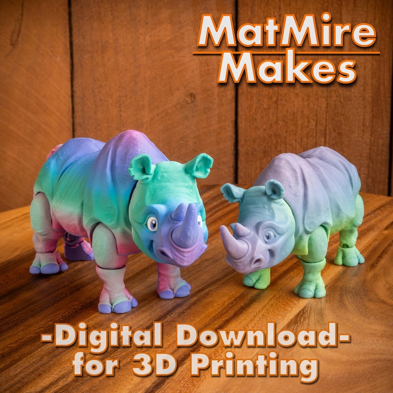 Rhinoceros: Digital .STL File for 3d Printing , Articulated Rhino ...