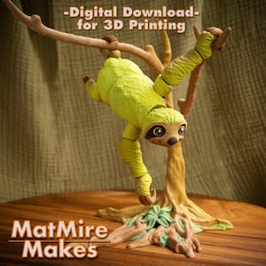 Sloth Plus Tree Display .STL File for 3d Printing, Articulated Fidget ...