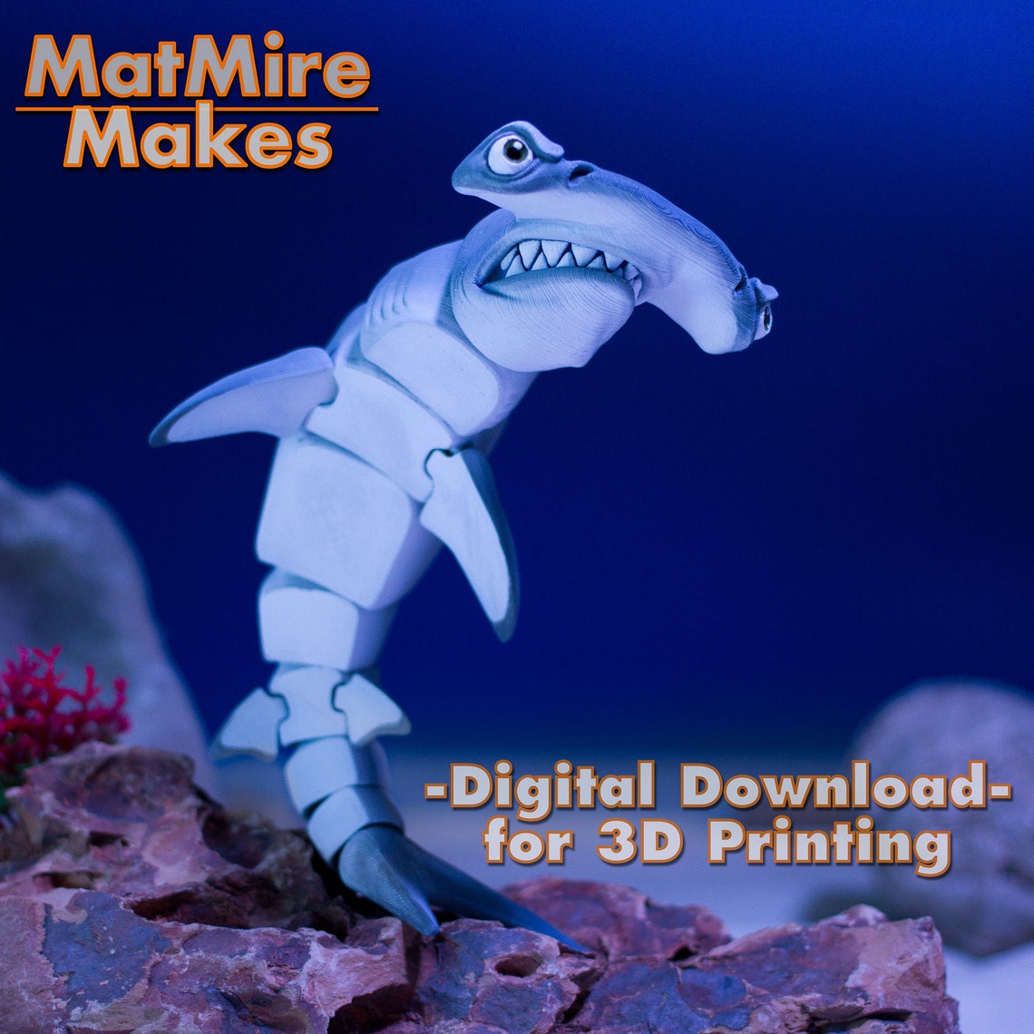 Hammerhead Shark Digital .STL File for 3d Printing, Articulated Fidget ...