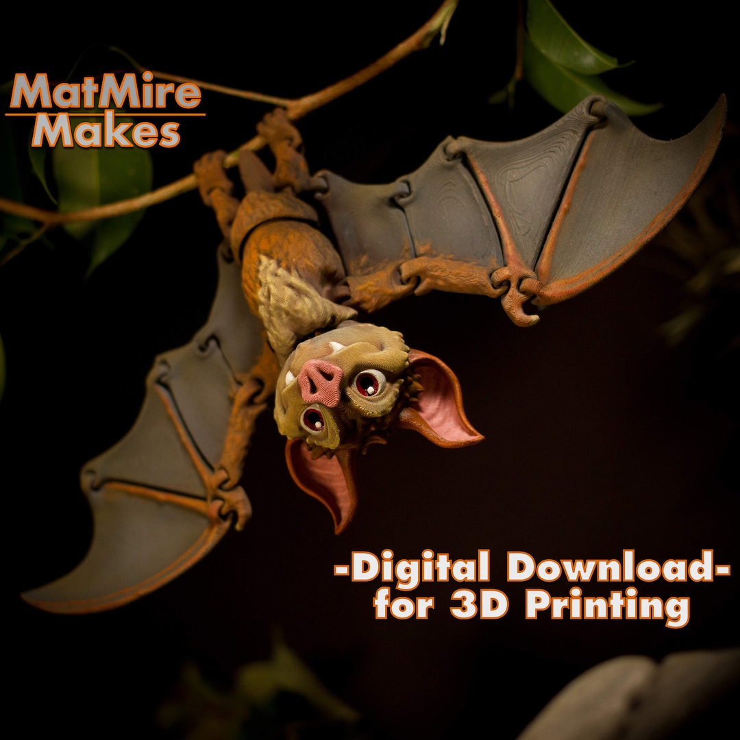 Bat .STL Digital File for 3d Printing, Print-in-place Body, Snap-fit ...