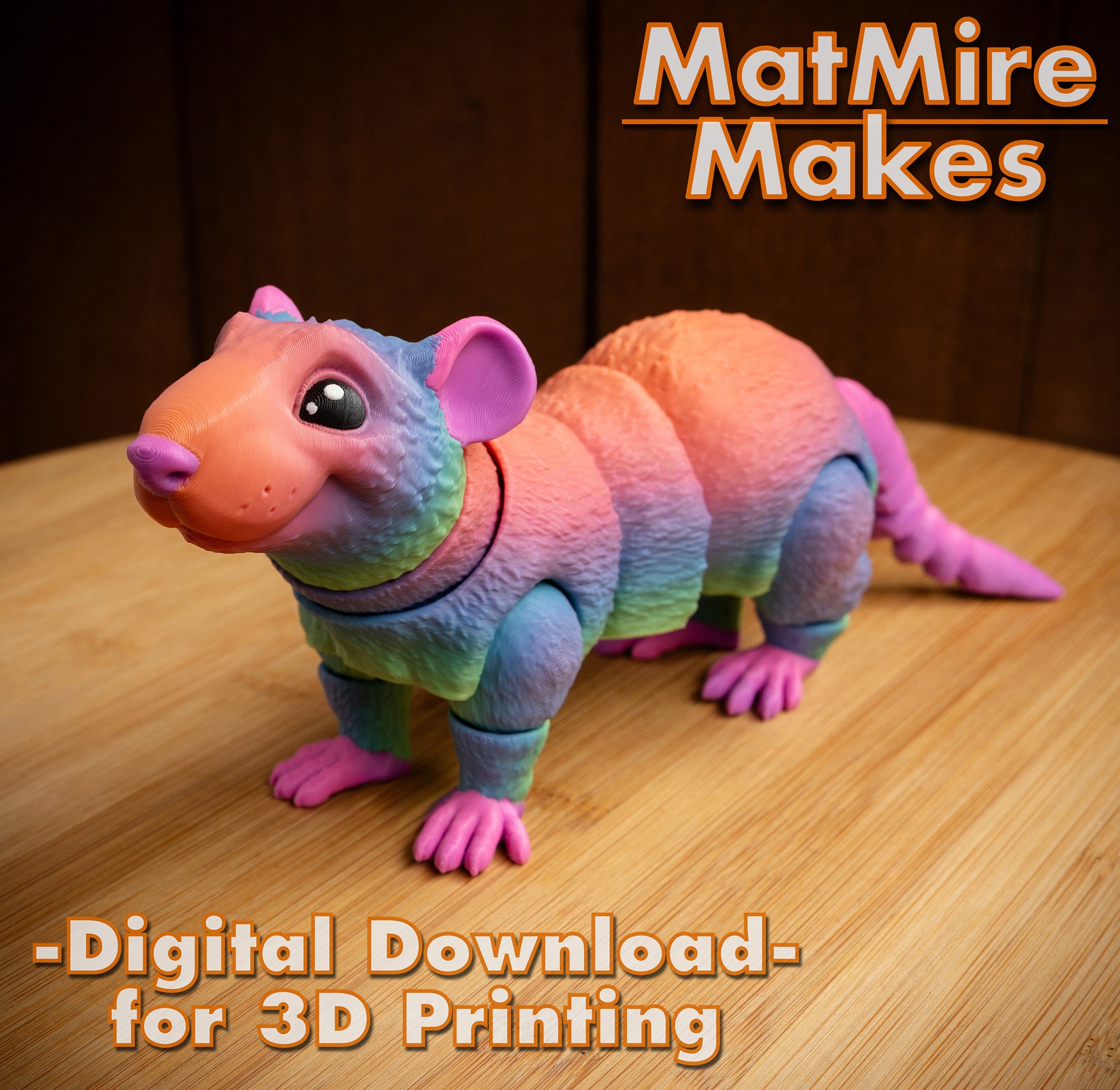 Rat Digital .STL File for 3d Printing, Articulated Fidget Rodent Figure ...