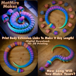 Ball Python Snake Digital .STL File for 3d Printing, Articulated Fidget ...