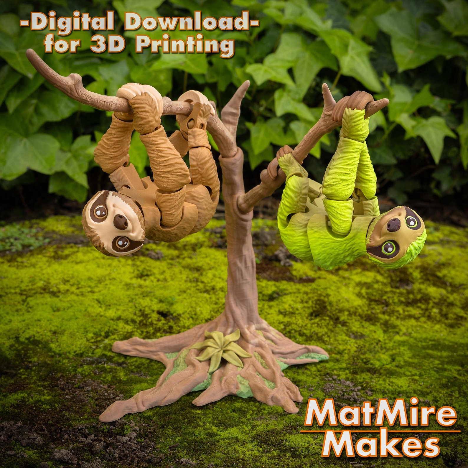 Sloth Plus Tree Display .STL File for 3d Printing, Articulated Fidget ...